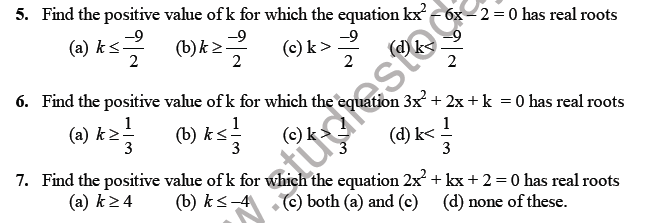 CBSE Class 10 Mathematics Quadratic Equations MCQs Set A with Answers